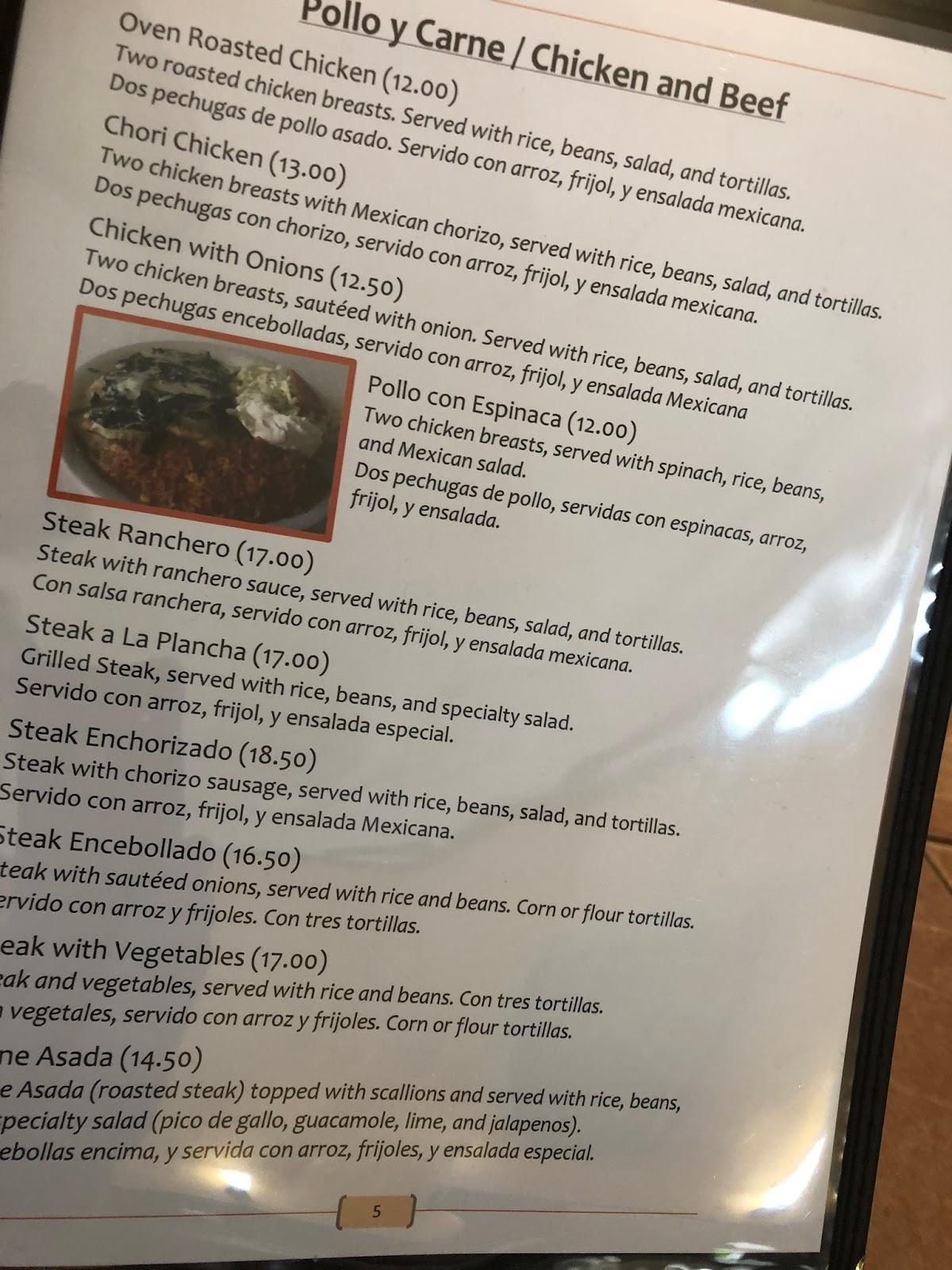 Menu at Grandma's Mexican Restaurant, Endicott