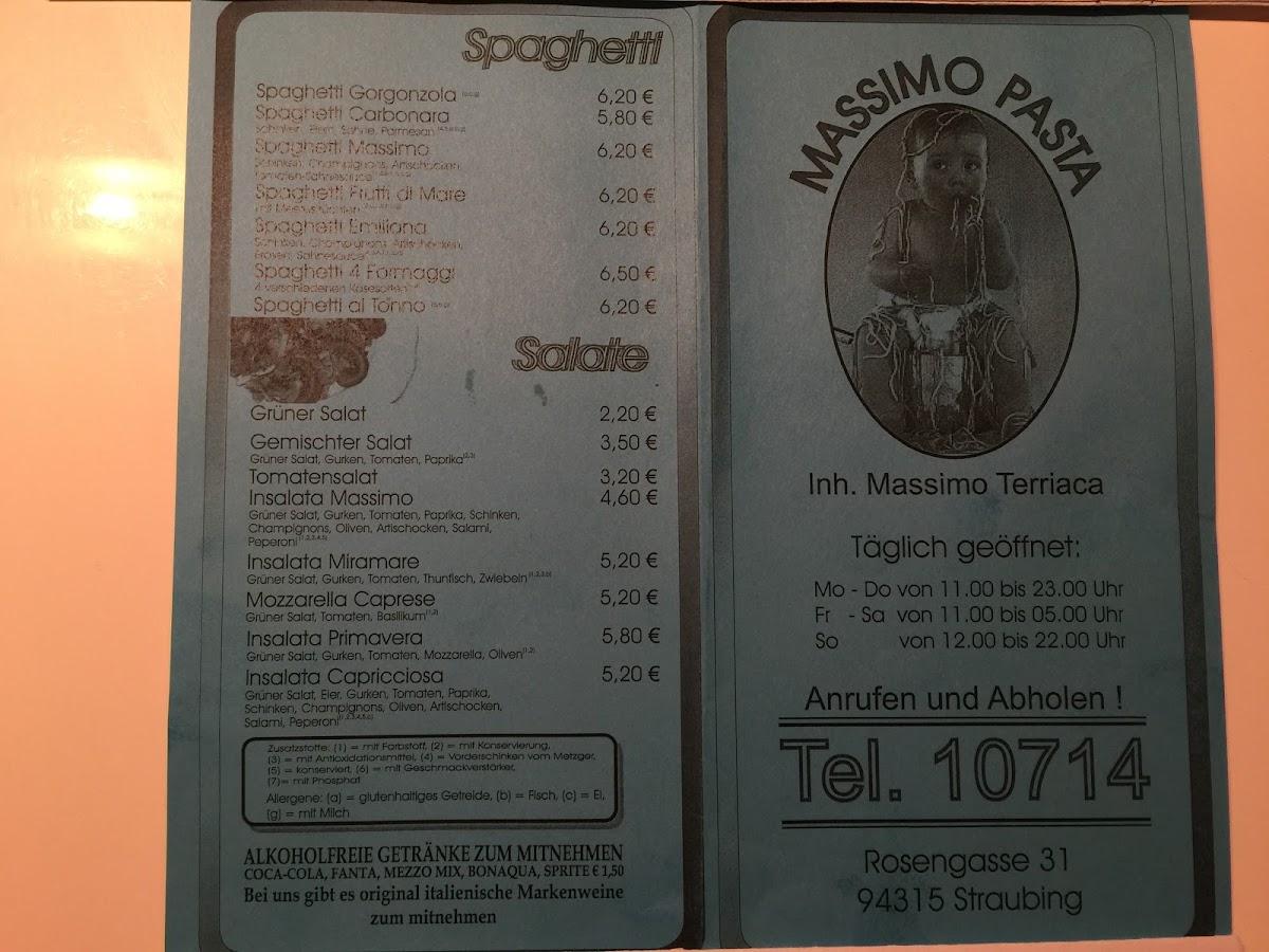 Speisekarte von Massimo Pasta pizza, Straubing