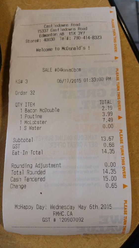 Menu at McDonald's fast food, Edmonton, Castle Downs Rd NW