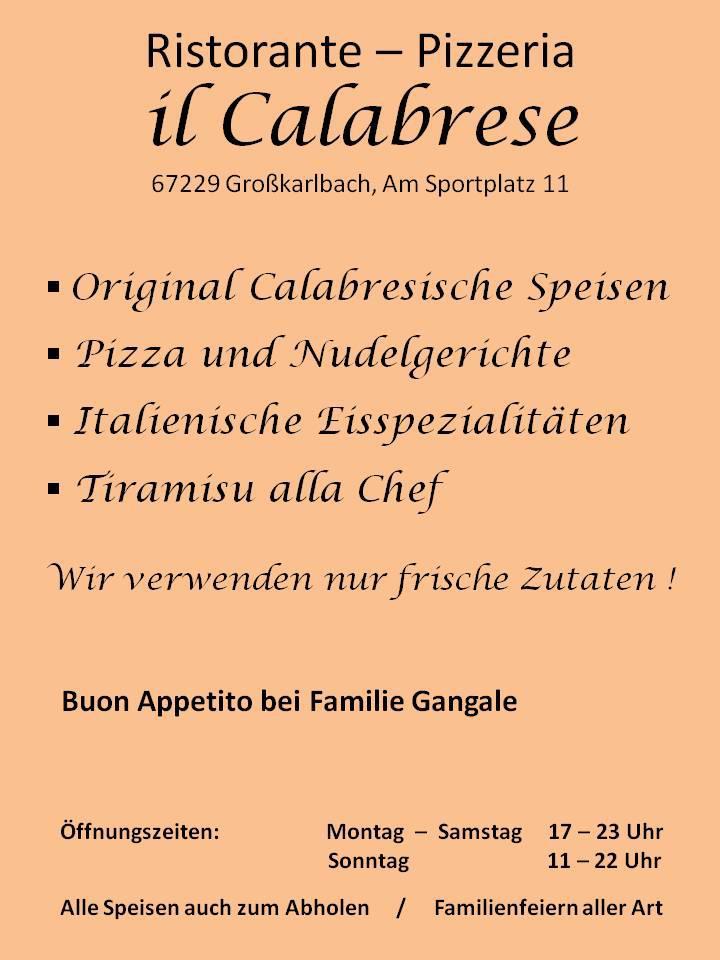 Speisekarte von Il Calabrese restaurant, Großkarlbach