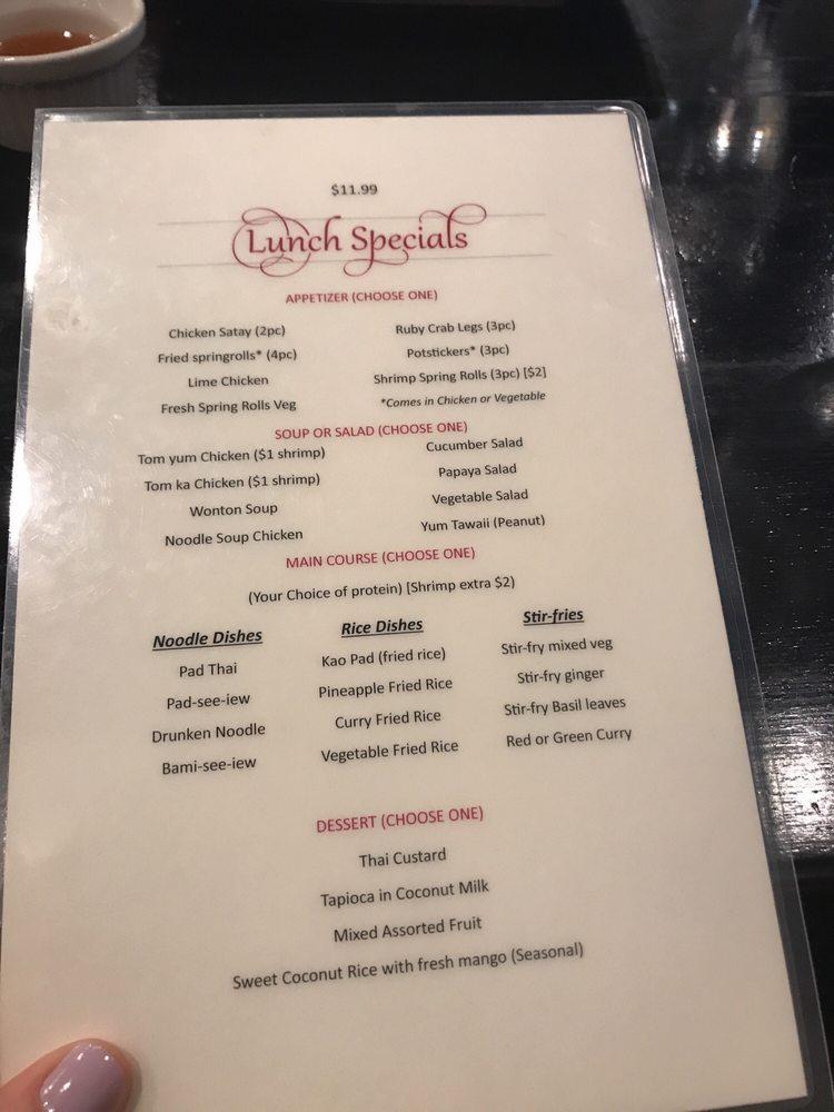 Menu at Ruby of Siam restaurant, Highland Park, 2nd St
