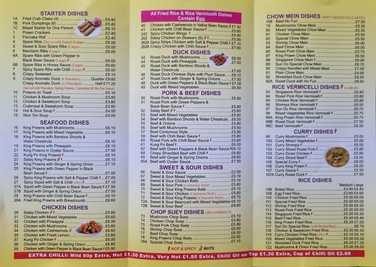 Menu at Sun Do restaurant, London, 92 Brockley Rise