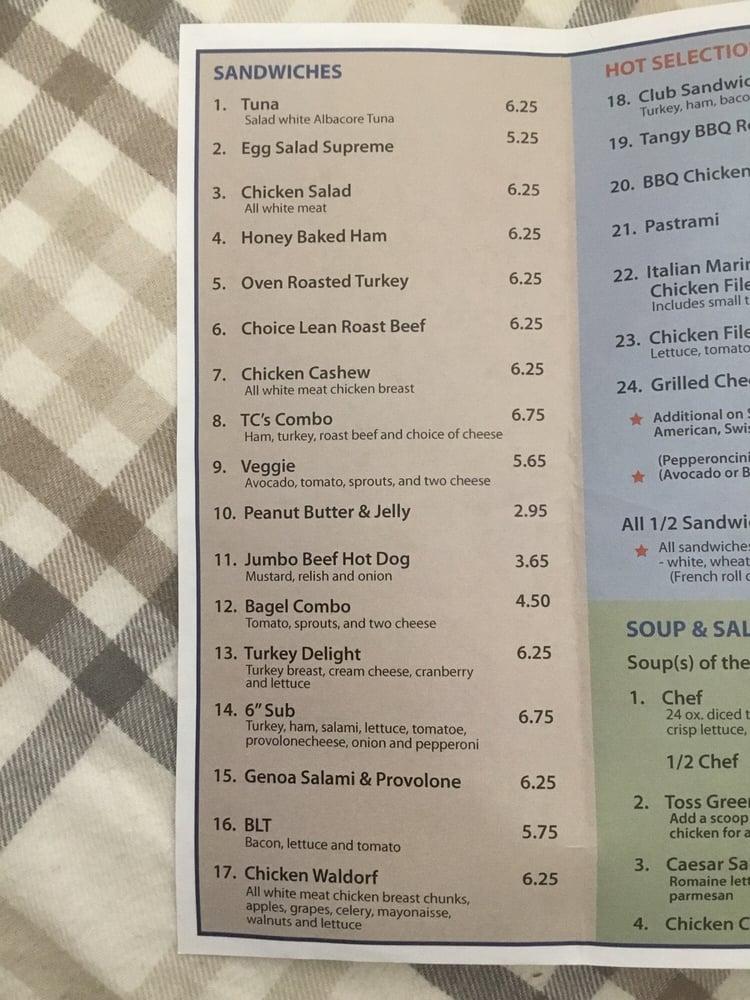 Menu at T C's Yummies restaurant, Fullerton