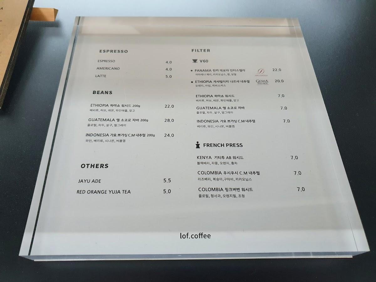 Menu at 로프커피 : lof.coffee, Seoul