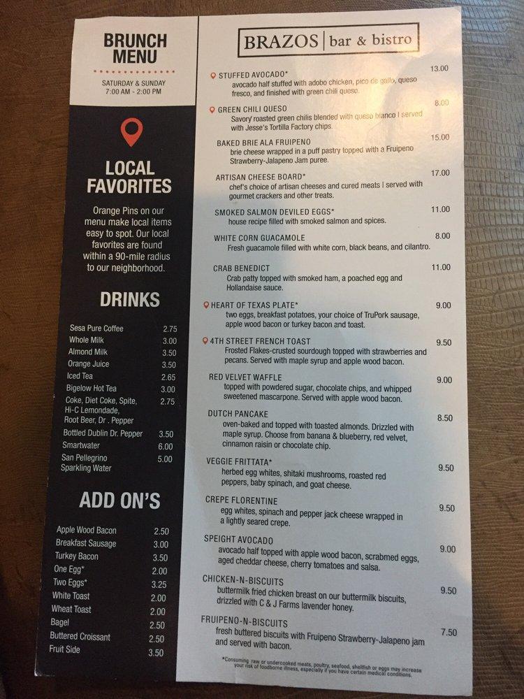 Menu at Brazos Bar & Bistro, Waco