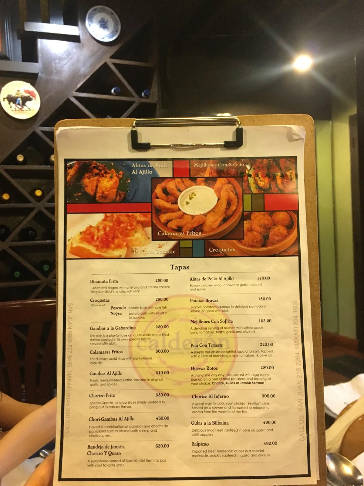 Menu at Calderon pub & bar, San Juan, 403 F. Calderon