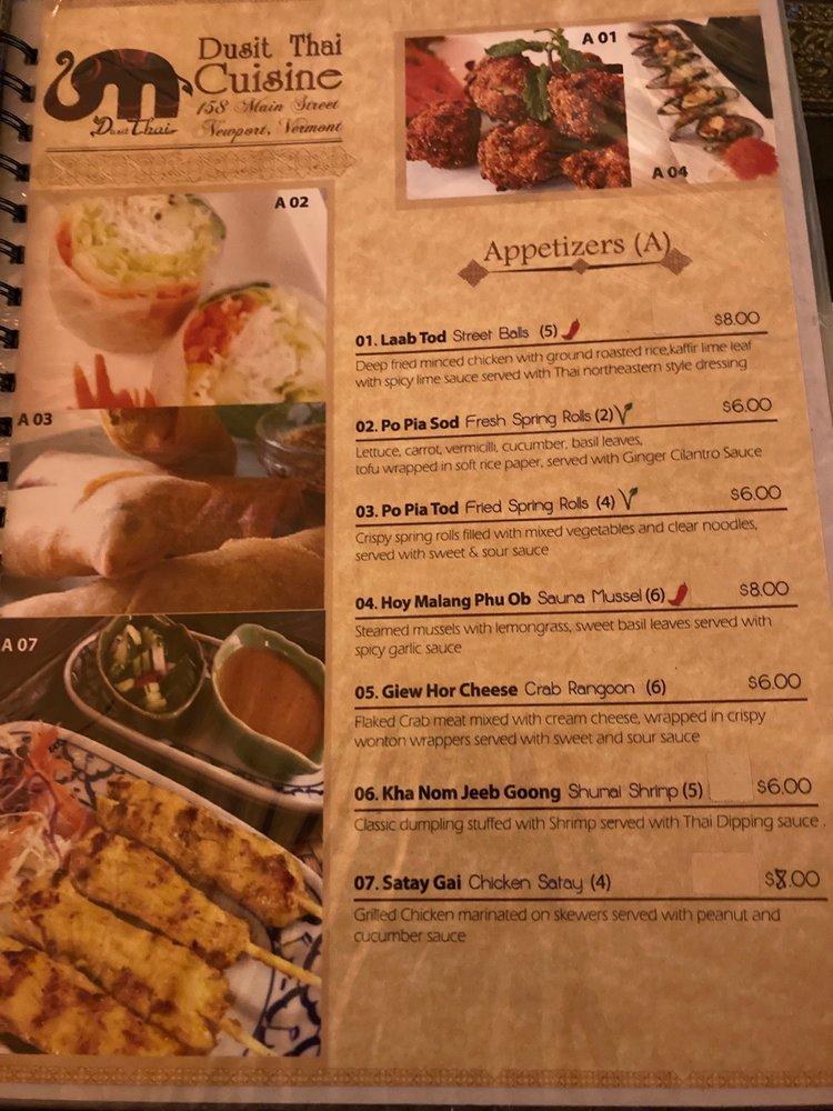 Menu at Dusit Thai Cuisine restaurant, Newport