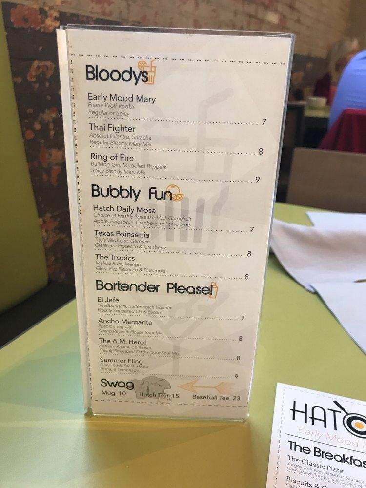 Menu at Hatch Early Mood Food restaurant, Oklahoma City, 1101 N ...
