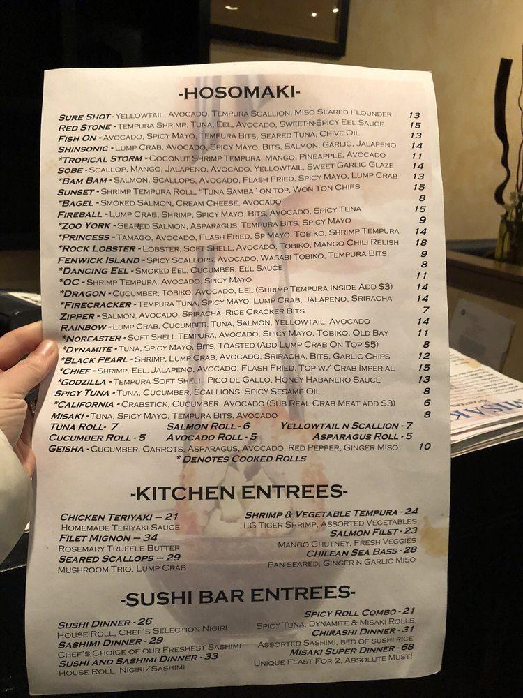 Menu at Misaki Restaurant, South Bethany