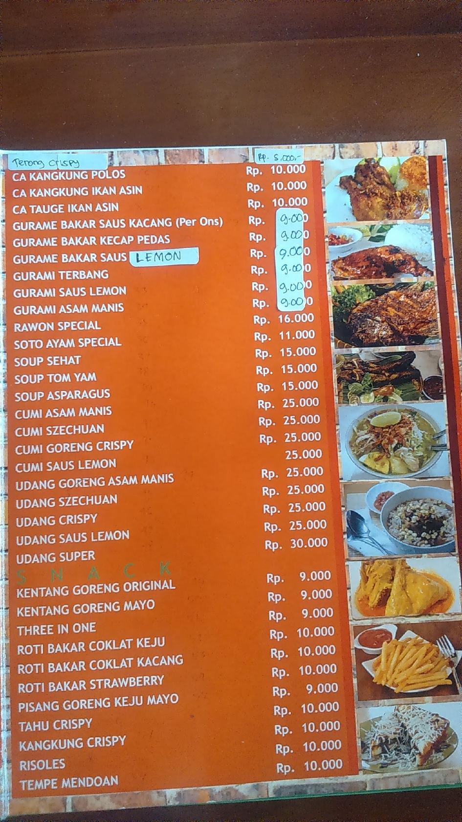 Menu at RM Panen Resto restaurant, Tulungagung