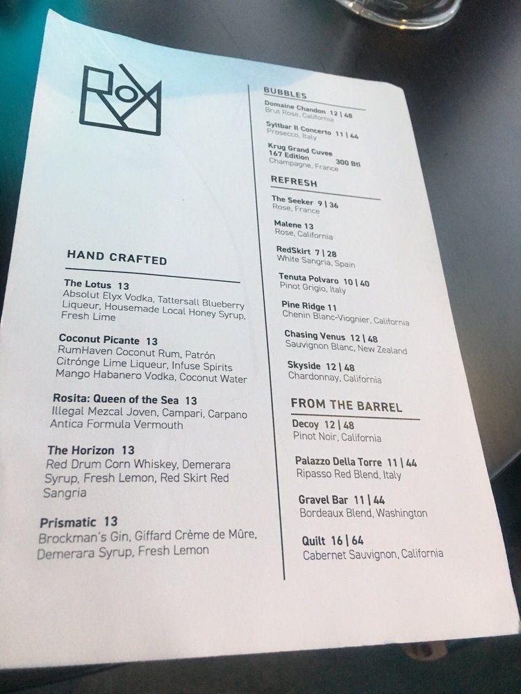 Menu at Rox Rooftop Bar, Tampa