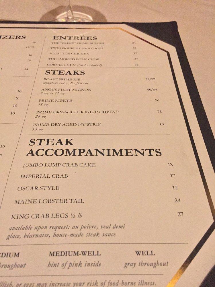 Menu at The Prime Rib at Live! Casino & Hotel steakhouse, Hanover ...