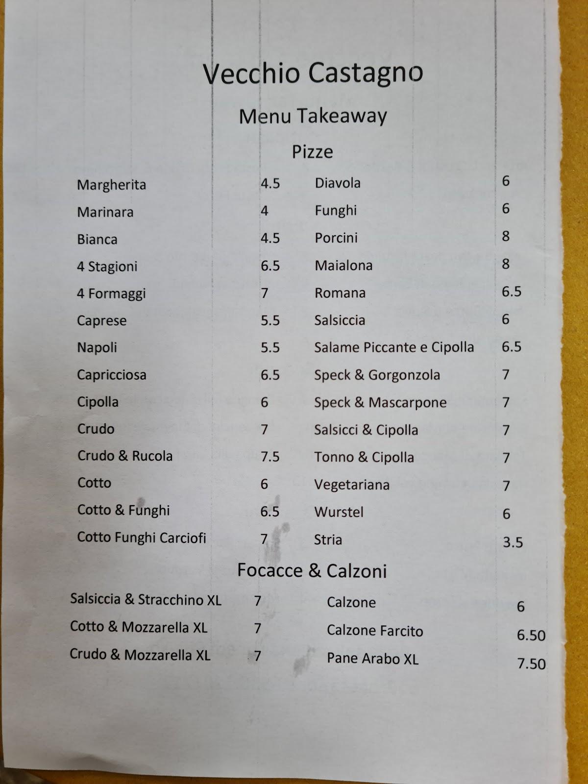 Menu da Vecchio Castagno Ristorante Toscano Pinseria, Montecreto