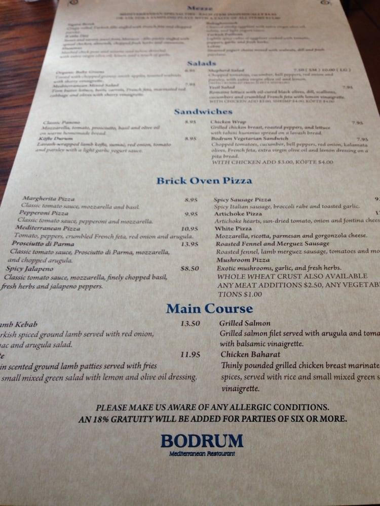 Menu at Bodrum Mediterranean Restaurant, West New York