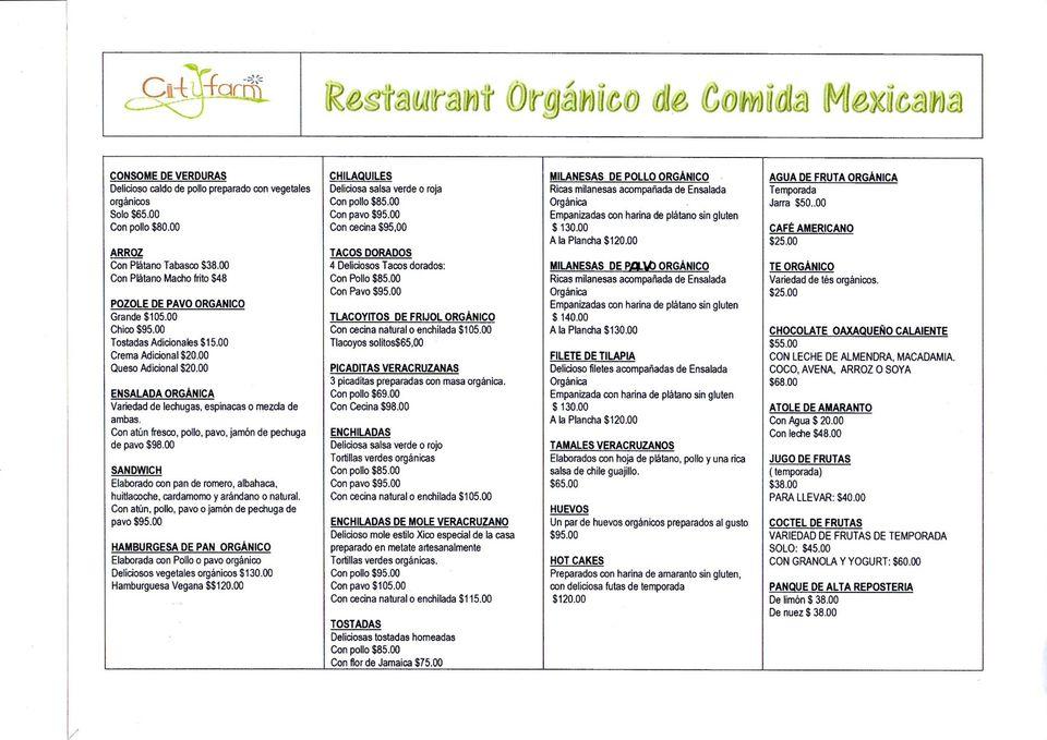 Menu at CITY FARM restaurant, Mexico City
