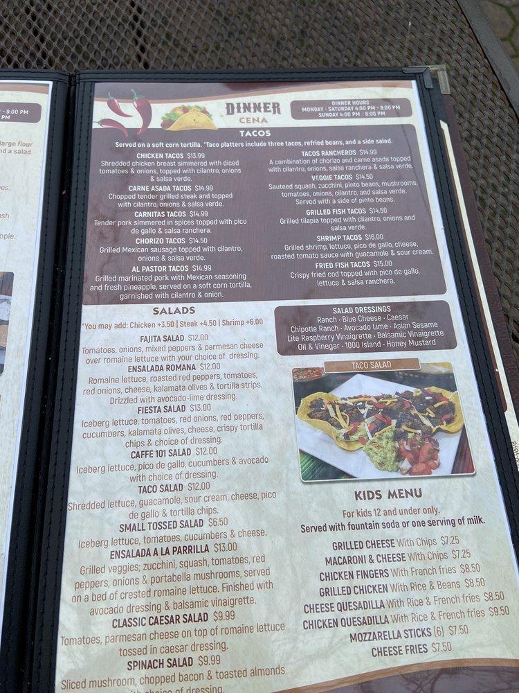 Menu at Caffe 101 cafe, Boiling Springs, 101 Front St