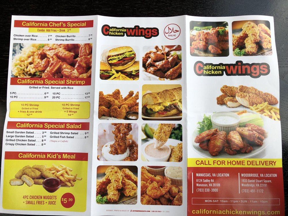 Menu at California Chicken Wings fast food, Manassas