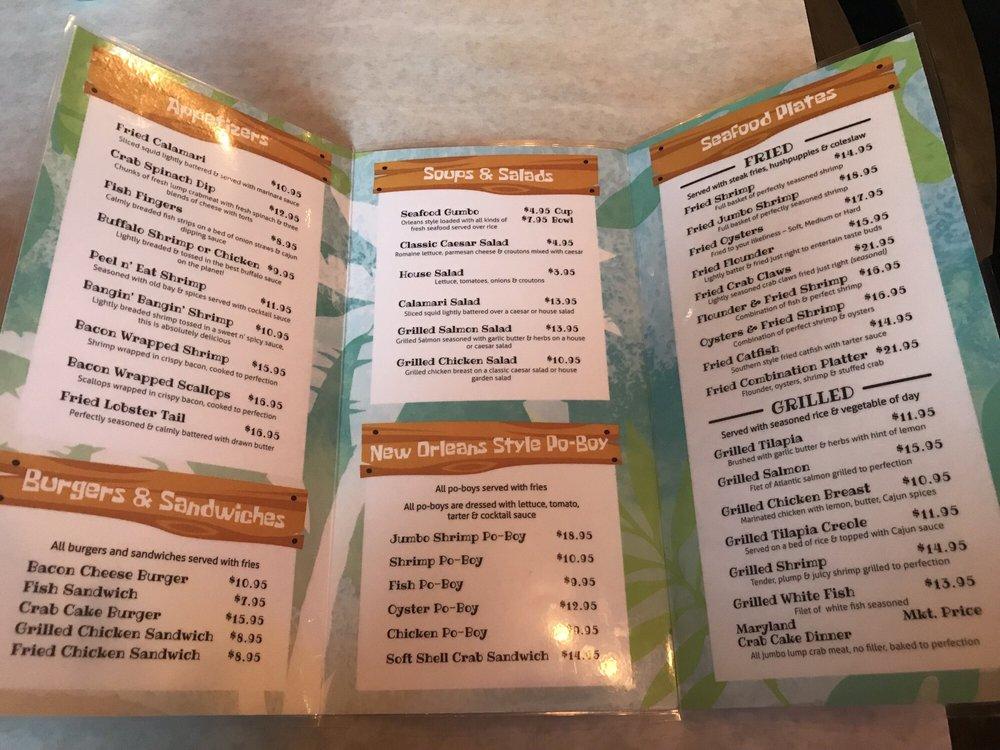 Menu at Drunken Shrimp restaurant, Gulf Shores