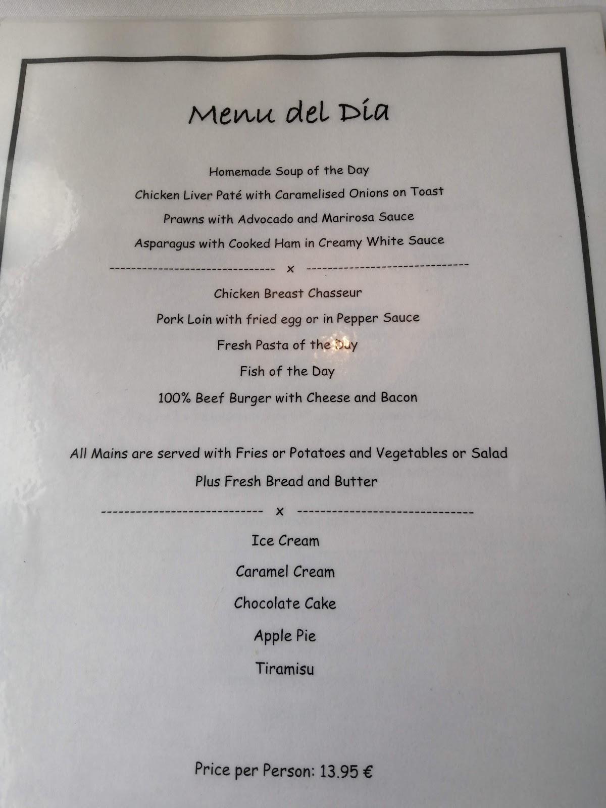 Menu at La Taberna 2 restaurant, La Chullera