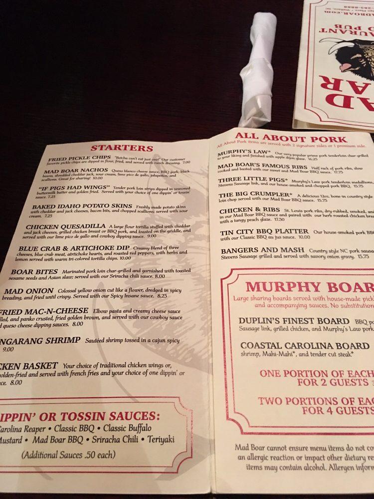 Menu at Mad Boar Restaurant & Pub, Wallace