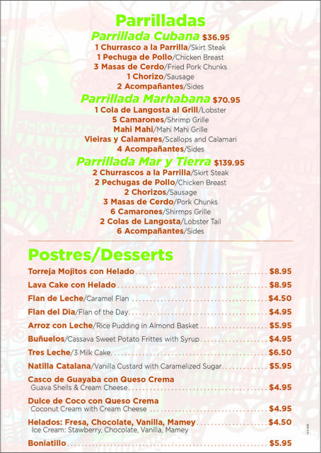 Carta del restaurante Mojitos Calle 8, Miami, SW 8th St