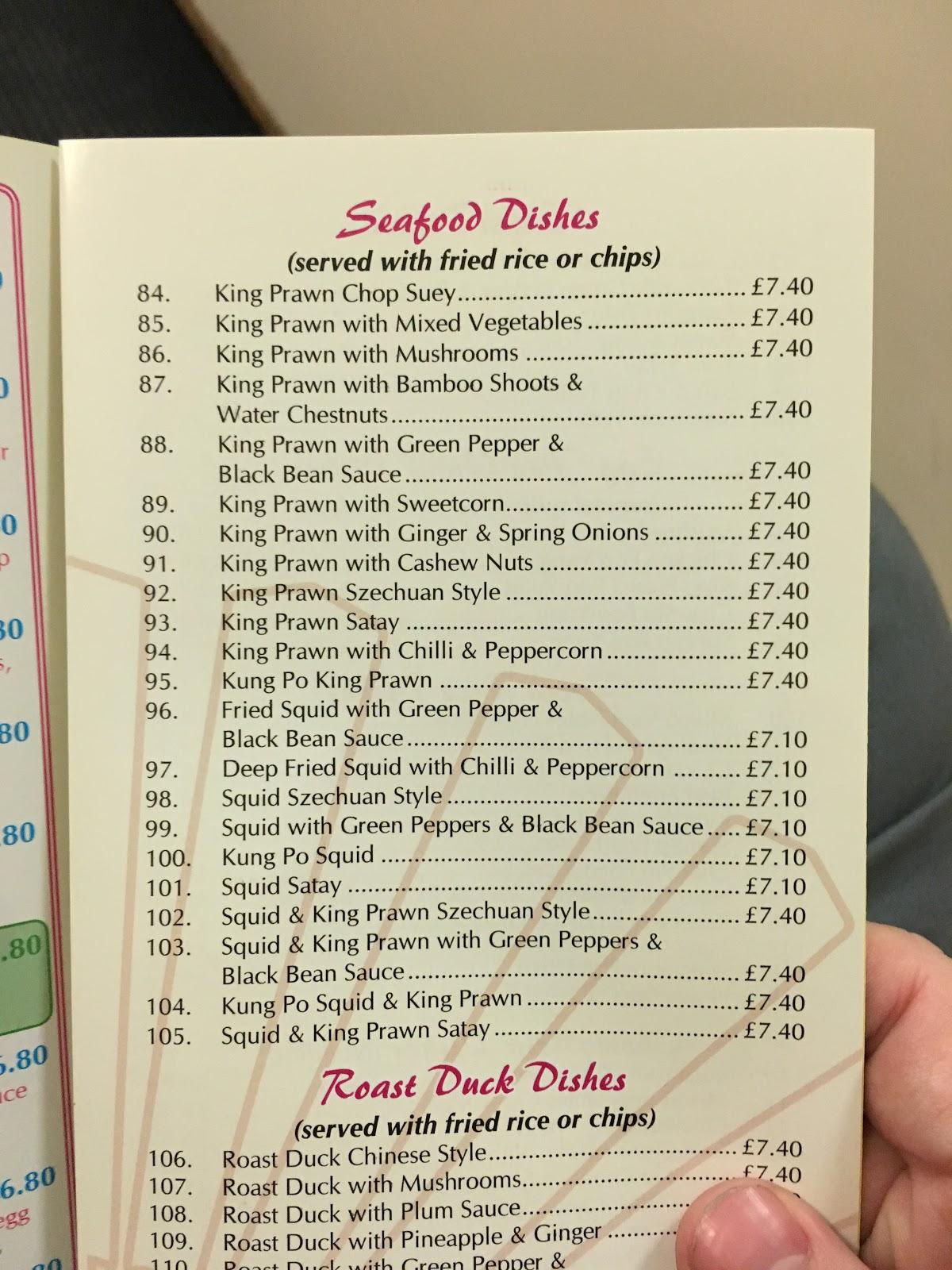 Menu at Shanghai fast food, Inverness