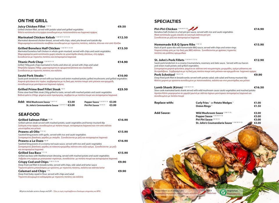 Menu at The Ship Inn Bar-Restaurant, Limassol