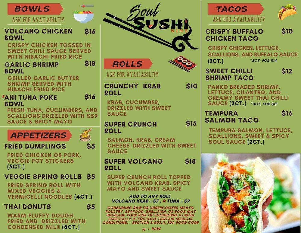 Menu at Soul Sushi 9 restaurant, Palm Bay