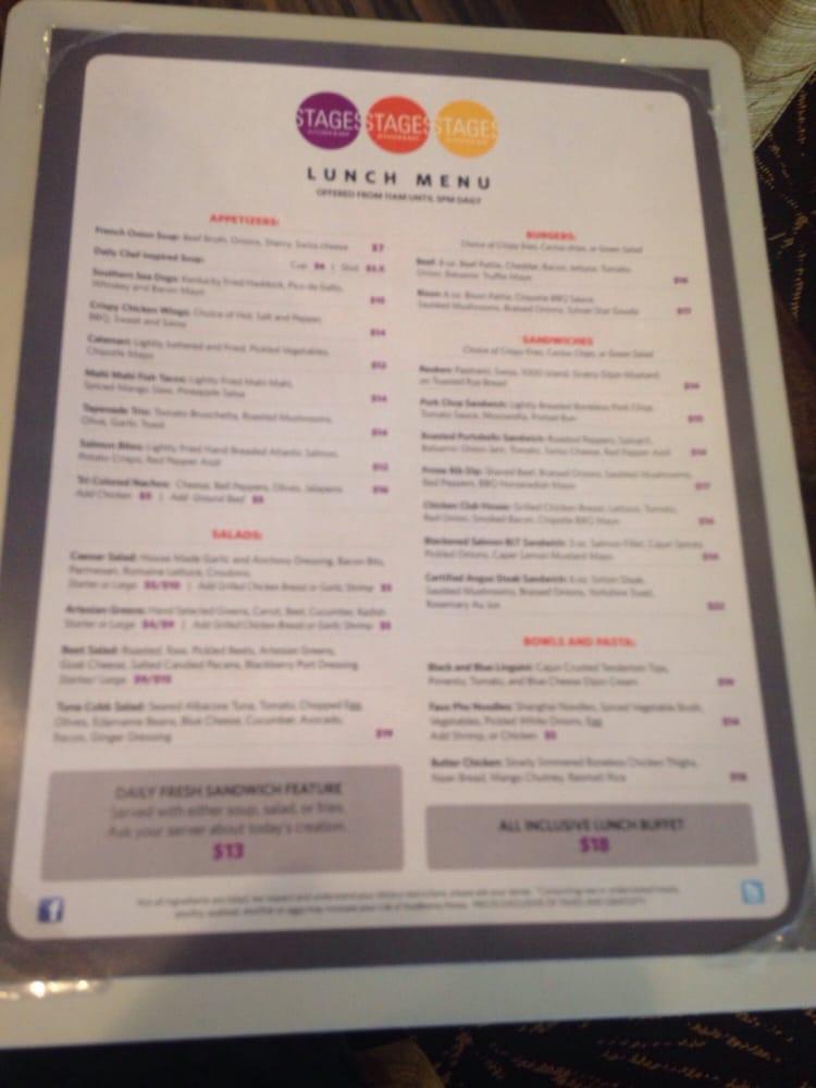 Menu at Stages Kitchen & Bar, Edmonton