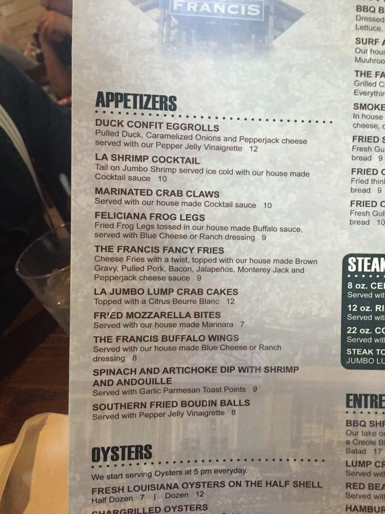 Menu at The Francis Smokehouse & Specialty Meats BBQ, Saint Francisville