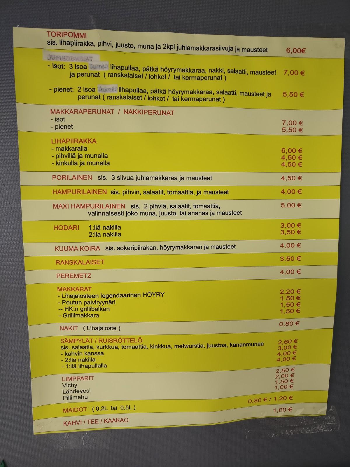 Menu at Ullan Grilli Tammelantori restaurant, Tampere