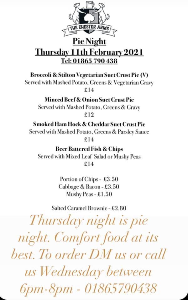 Menu at The Chester Arms pub & bar, Oxford