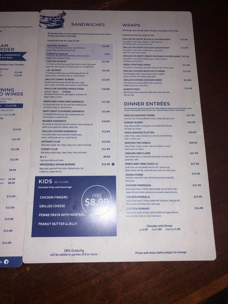 Menu at The Gateway Bar, Restaurant and Liquor Store, Ship Bottom