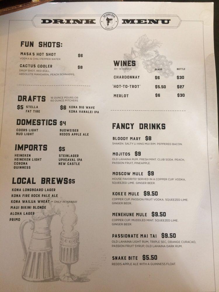 Menu at The Saddle Room pub & bar, Waimea, Kaumualii Hwy