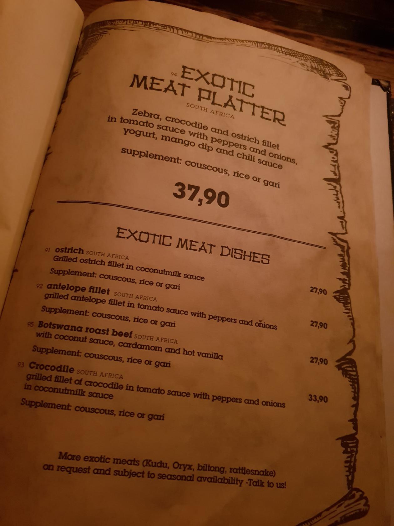 Speisekarte von Ambiente Africa pub & Bar, Stuttgart