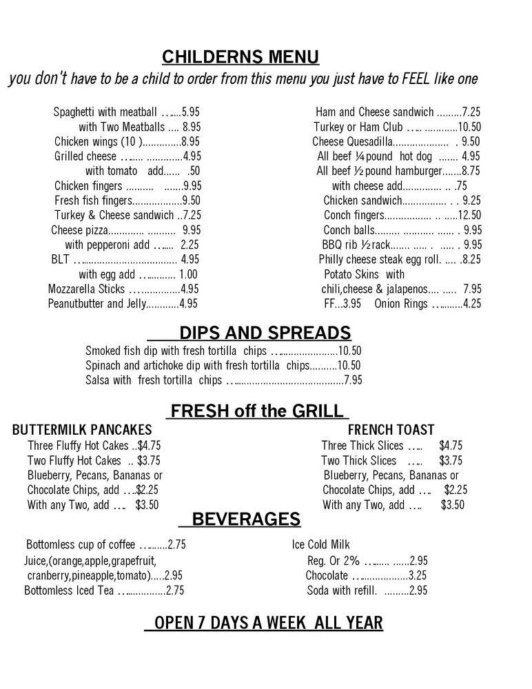Menu at Cracked Conch Cafe, Marathon