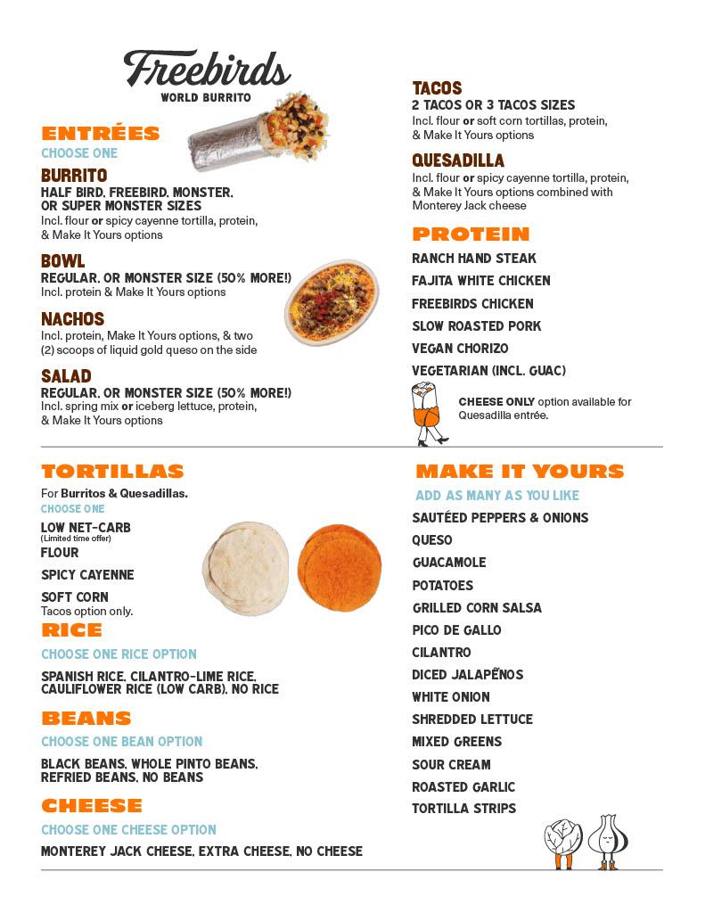 Menu at Freebirds World Burrito restaurant, Houston, W Lake Houston Pkwy