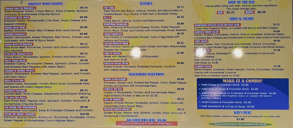 Menu at Harvest Moon Deli restaurant, Brewer, 258 State St #1519