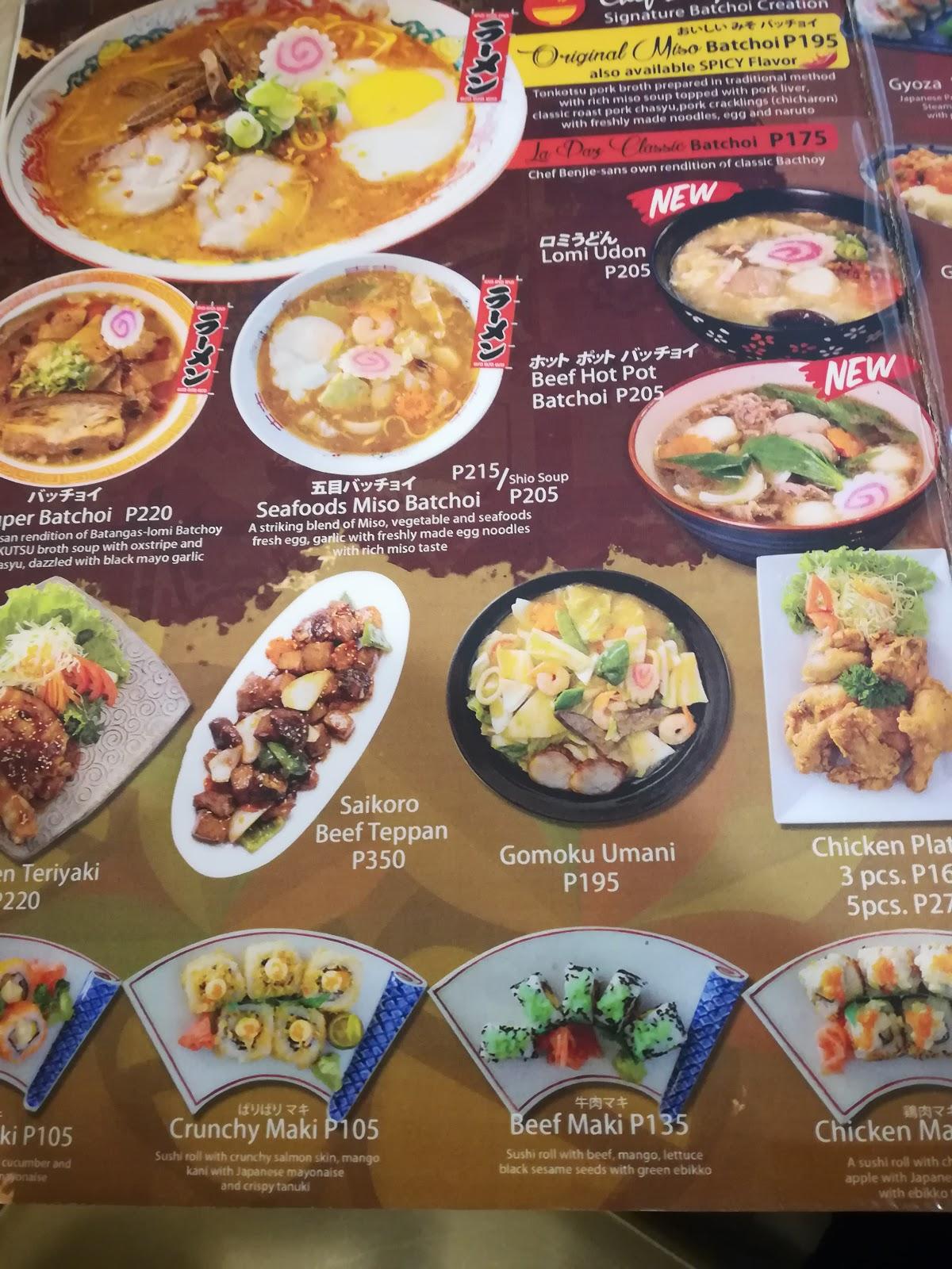 Menu at Oishi Batchoi restaurant, Iloilo City, Ground Floor