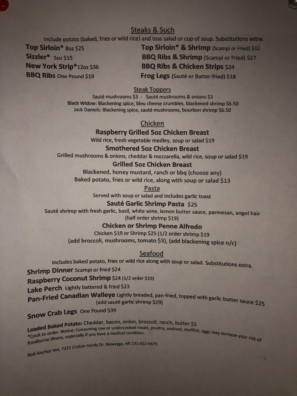 Menu at Red Anchor Inn restaurant, USA, S Croton Hardy Dr