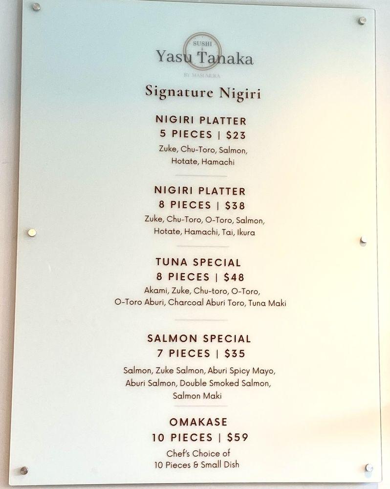 Menu at Sushi Yasu Tanaka restaurant, Miami, 140 NE 39th St #241