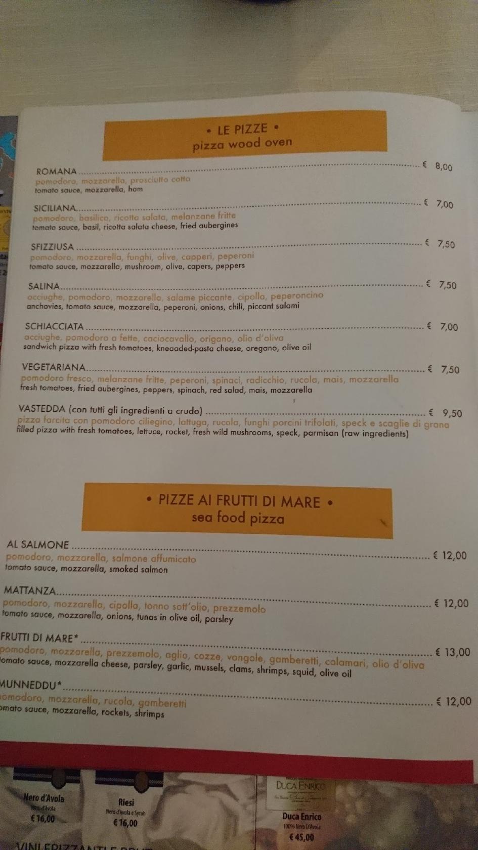 Menu da Ristorante Gnà Sara, San Vito Lo Capo