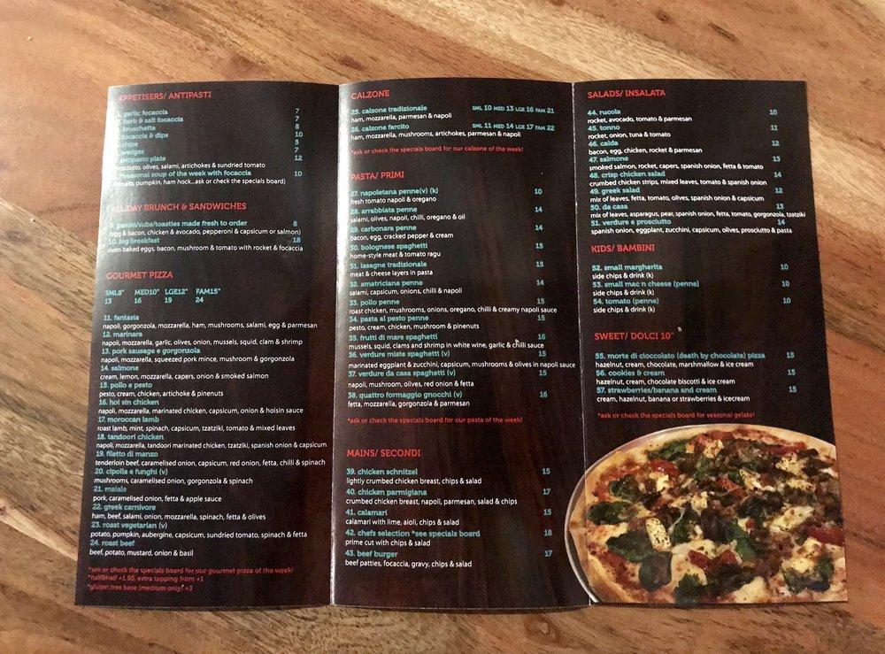 Menu at Tribeca Pizza Pasta Bar, East Melbourne