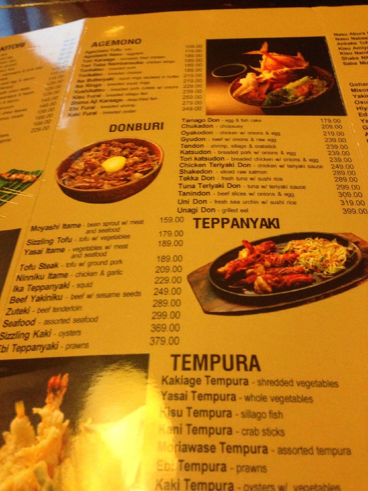 Menu at Yaku Japanese Grill restaurant, Mandaluyong, 5th Level