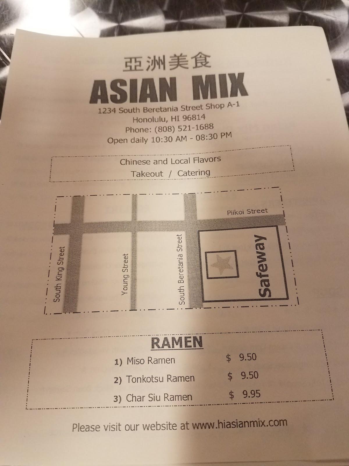 Menu at Asian Mix fast food, Honolulu, 1234 S Beretania St.
