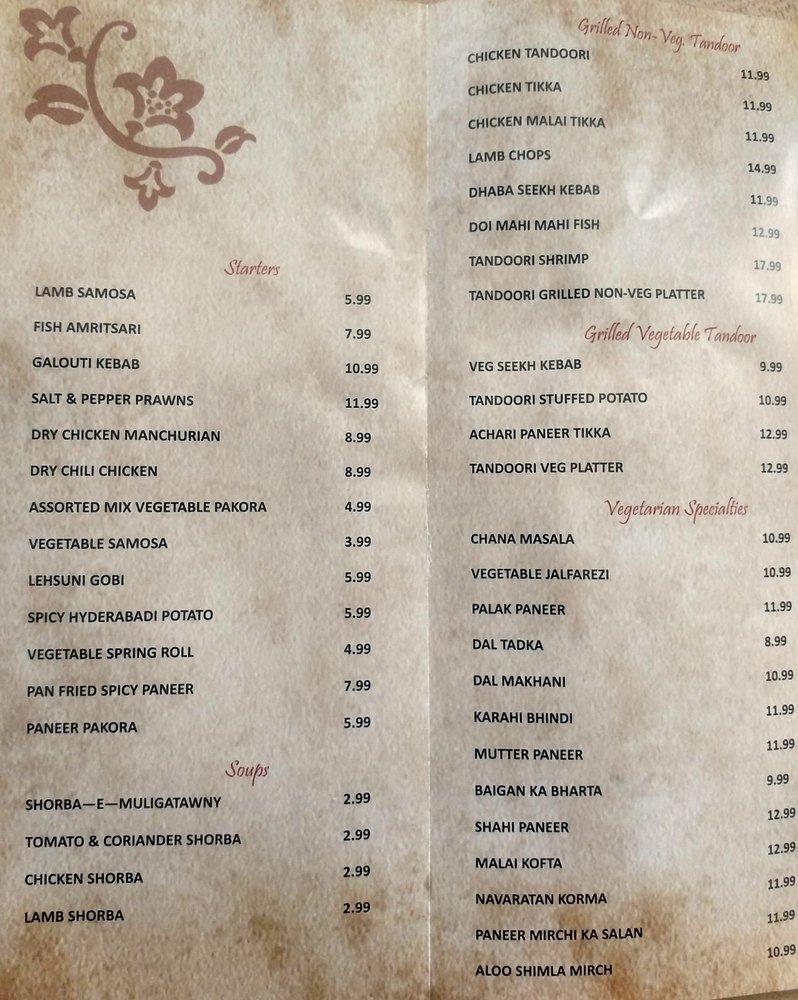 Menu at Awadh India Restaurant, Columbus