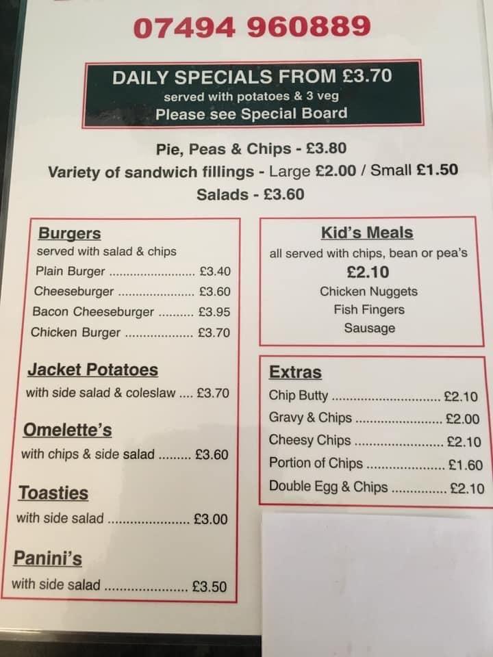 Menu at Blondie's Diner restaurant, Hartlepool