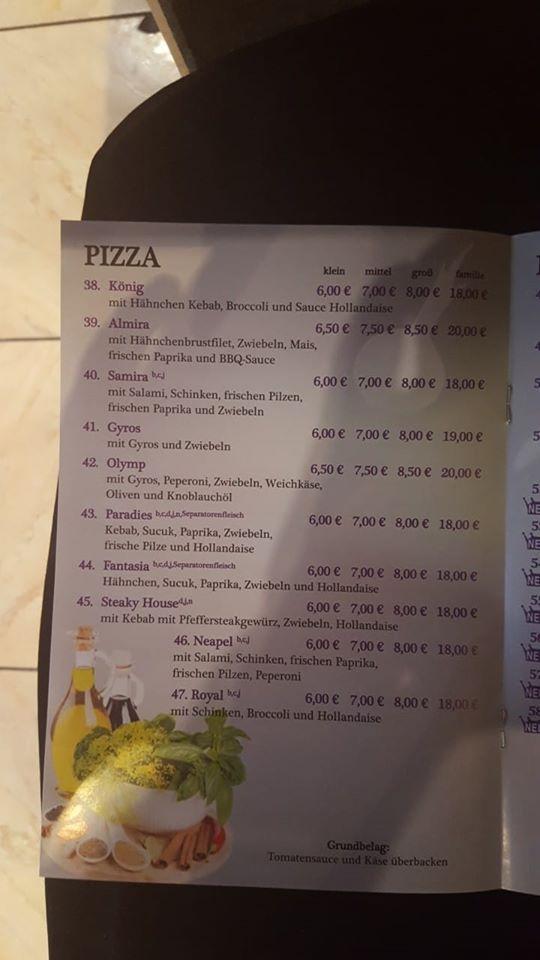 Speisekarte von Pizzeria Baran, Neuenhaus, Hauptstr.56