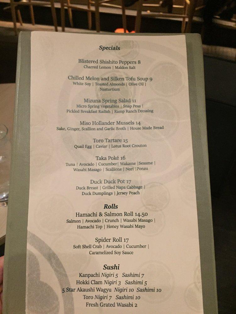 Menu at Taka restaurant, Asbury Park