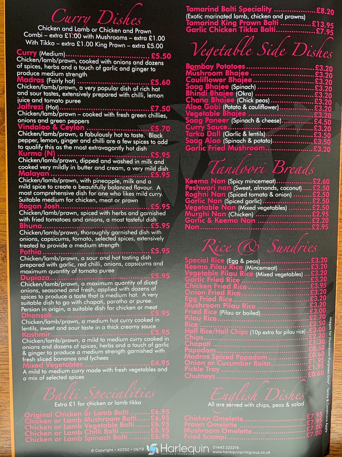 Menu at Tamarind Restaurant & Bar Tredegar, Tredegar